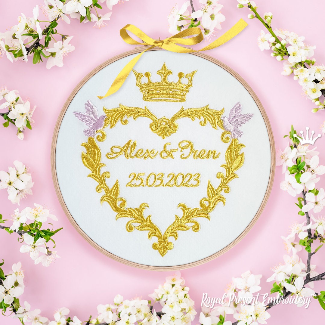 Medium Wedding Frame With Doves and Crown Machine Embroidery Design - 3 ...