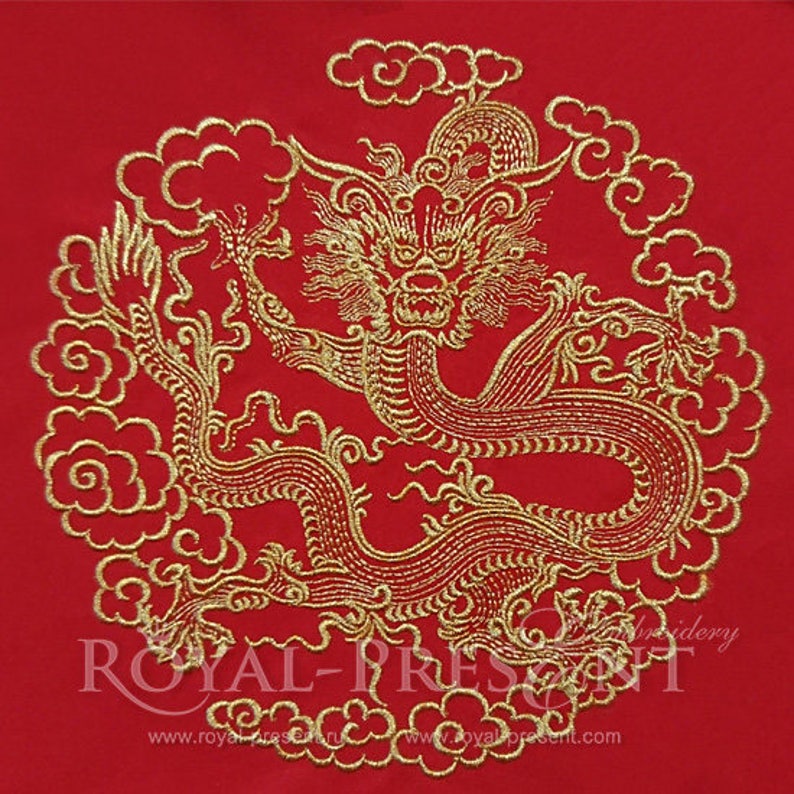 Machine Embroidery Design Gold Chinese Dragon 2 Sizes - Etsy