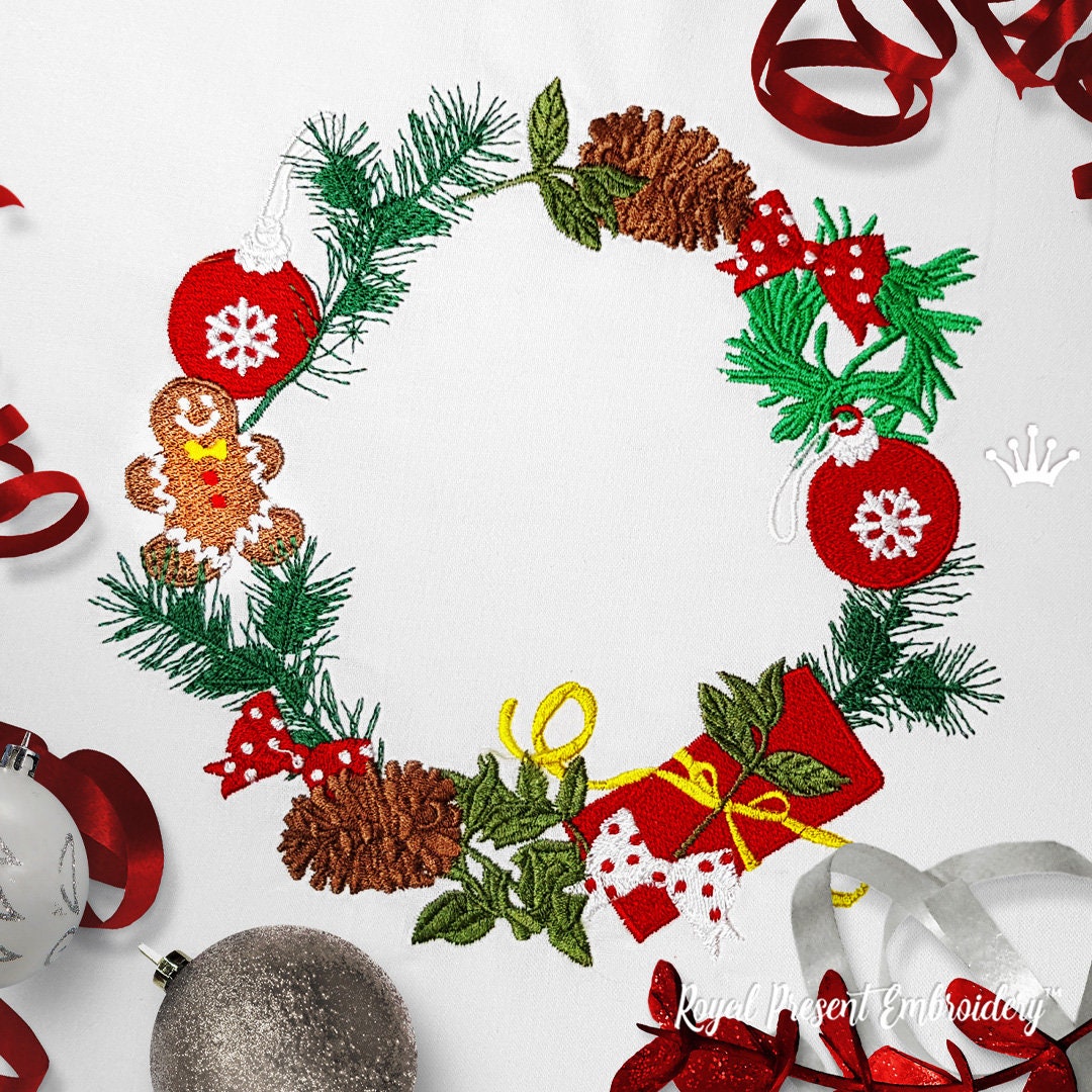 Holiday Wreath Machine Embroidery Design - 2 Sizes - Etsy