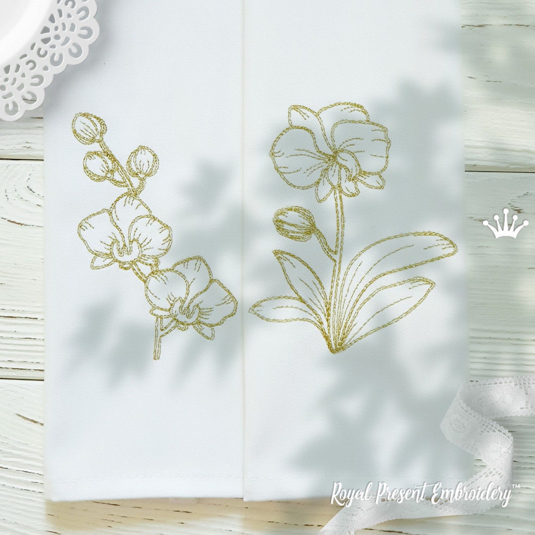 Two Contour Orchids Set of Machine Embroidery Designs - 4 Sizes - Etsy