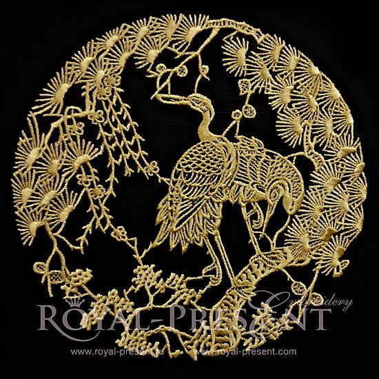 Traditional Chinese Machine embroidery design Herons | Etsy