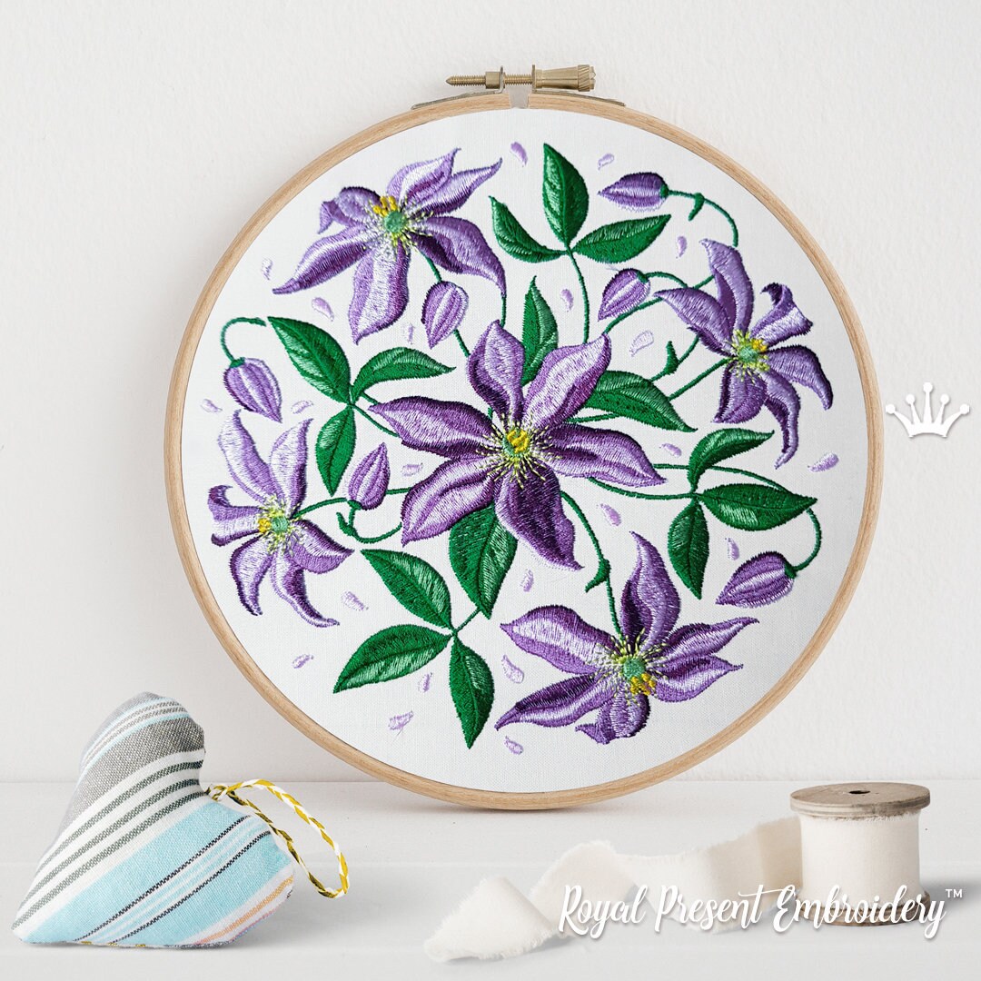 Clematis Bouquet Machine Embroidery Design - 3 Sizes - Etsy