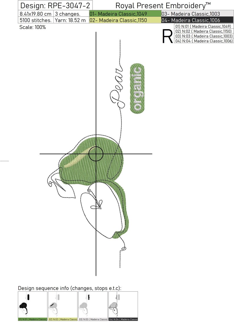 Organic Pear Machine Embroidery Design 4 Sizes - Etsy