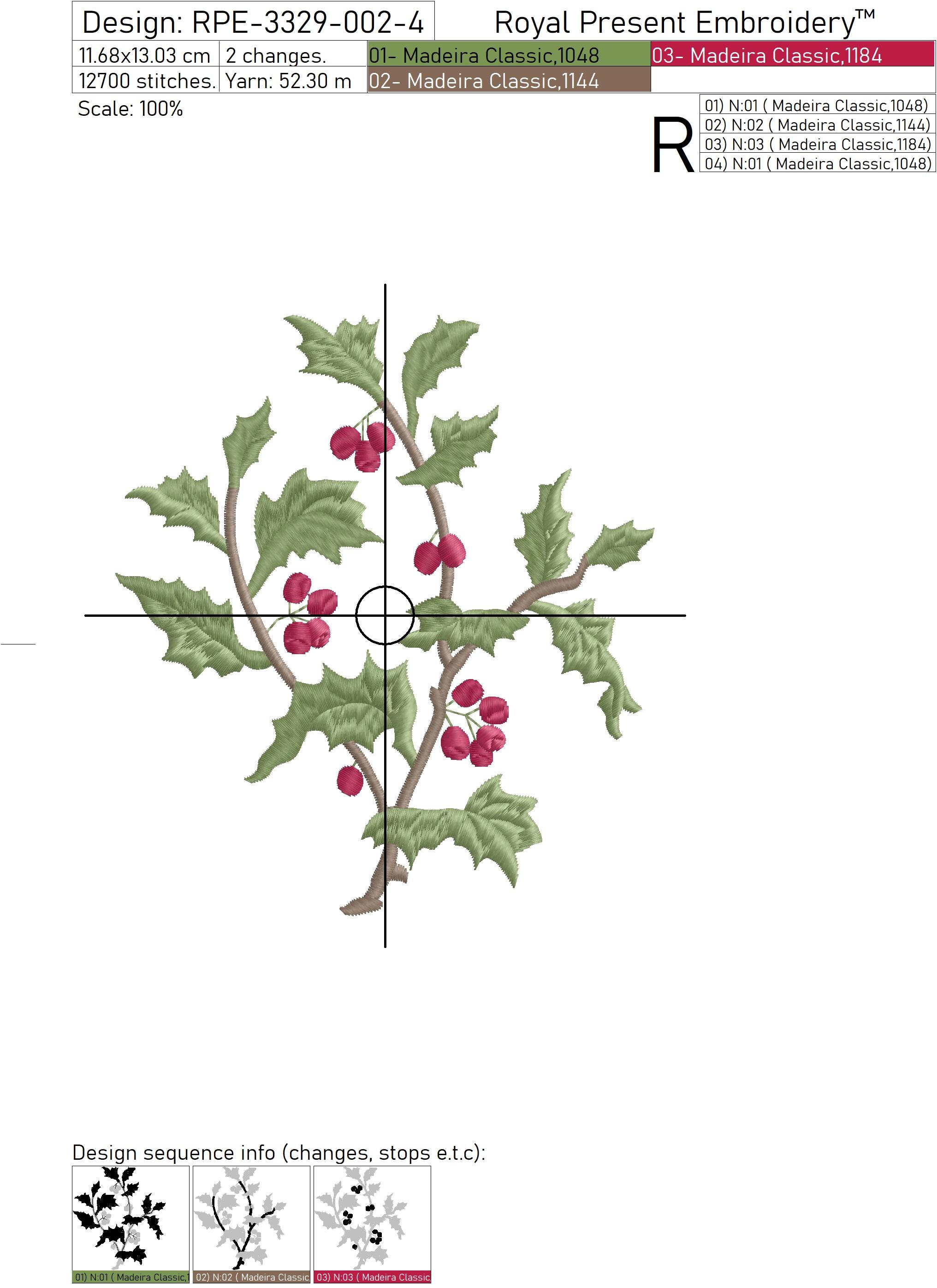 Holly Twig With Berries Machine Embroidery Design 4 Sizes - Etsy