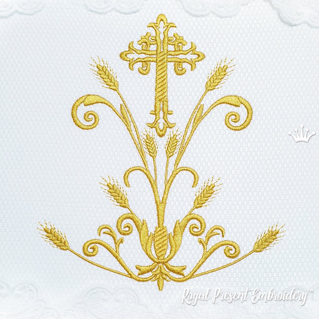 Cross With Wheat Ornament Machine Embroidery Design - 3 Sizes - Etsy