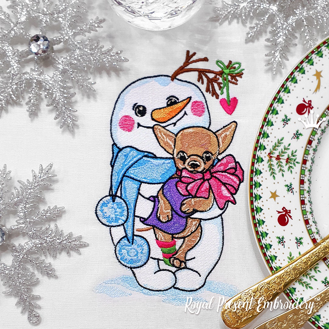 Snowman With a Dog Machine Embroidery Design - 4 Sizes - Etsy