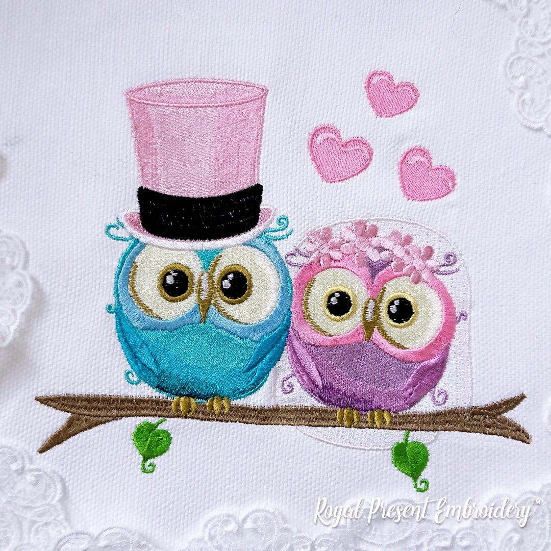 Wedding Machine Embroidery Design Bride and Groom Owls 3 - Etsy