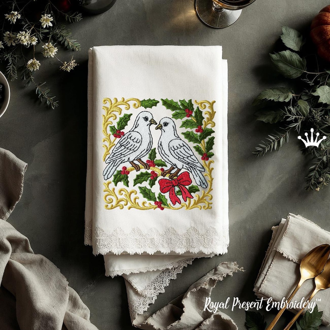 Two Christmas Turtle Doves Machine Embroidery Designs - 3 Sizes - Etsy