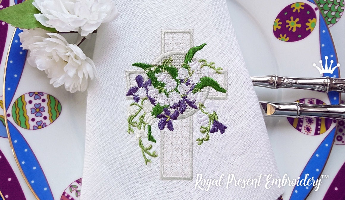 Machine Embroidery Design Lace Easter Cross With Lilies of the Valley ...