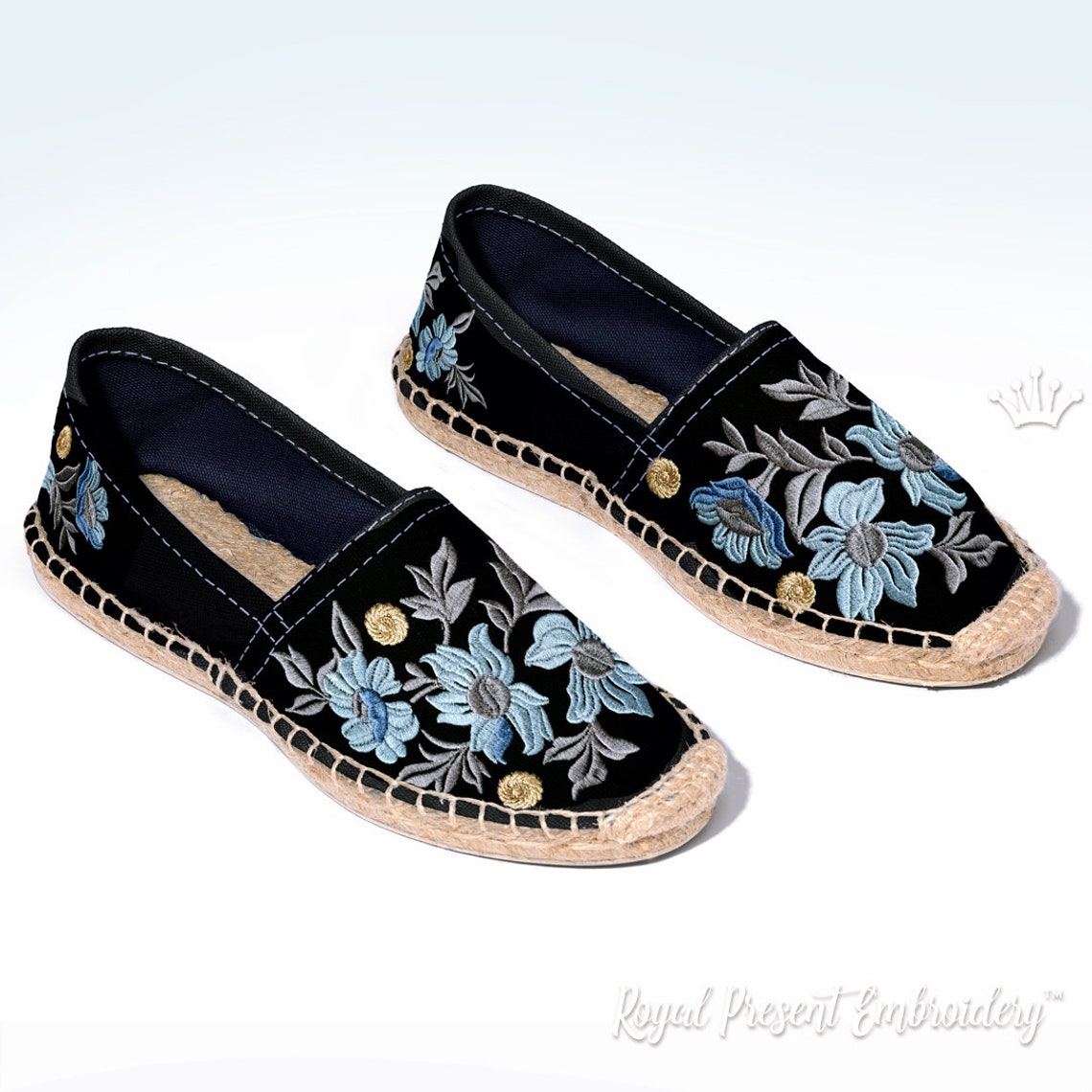Blue Flowers Espadrilles Machine Embroidery Design - Etsy