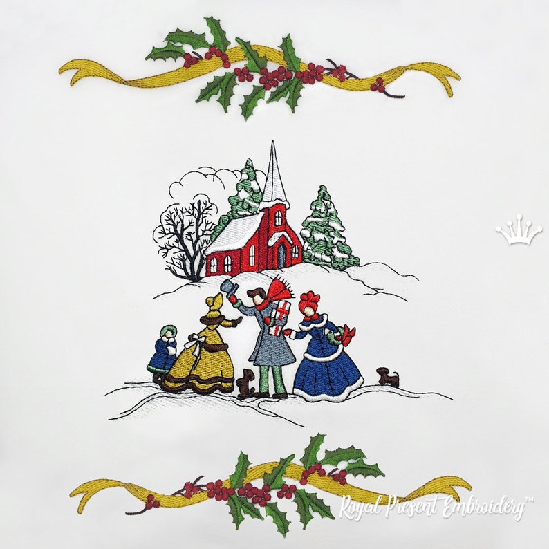 Merry Christmas Scene Machine Embroidery Designs - 4 Sizes - Etsy