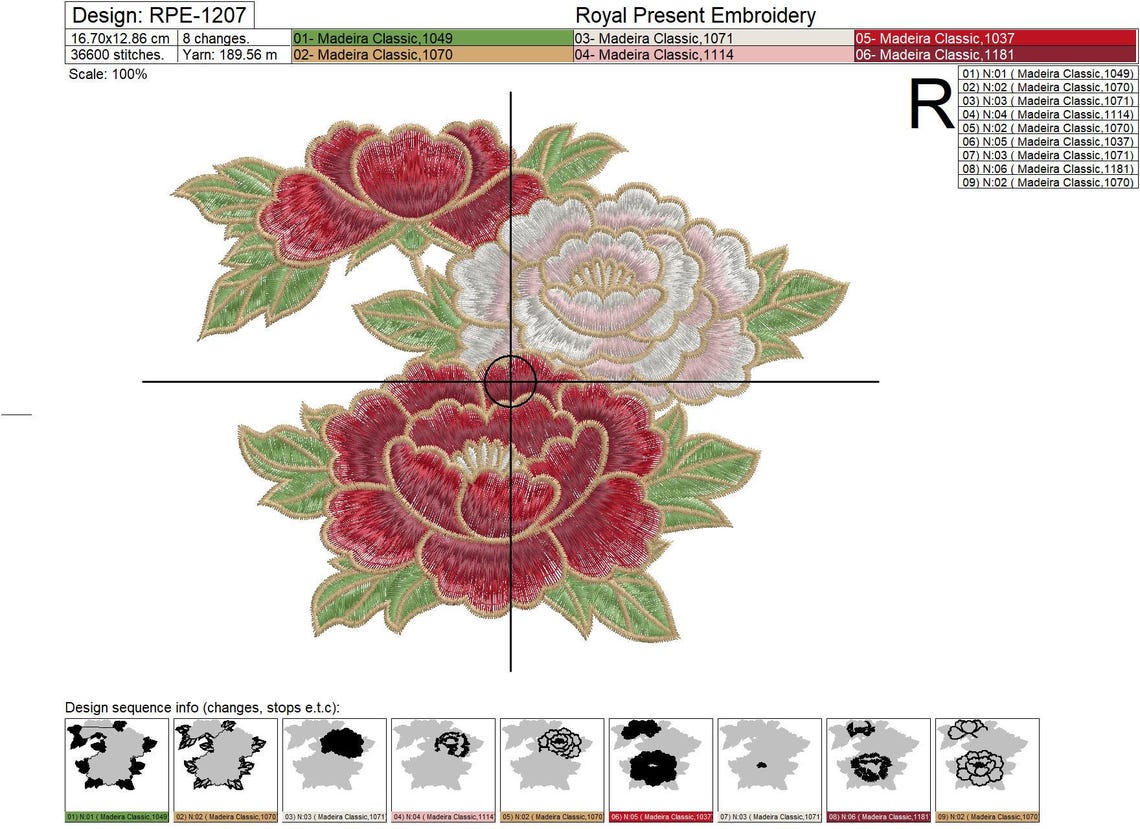 Peonies Machine Embroidery Design 3 Sizes | Etsy
