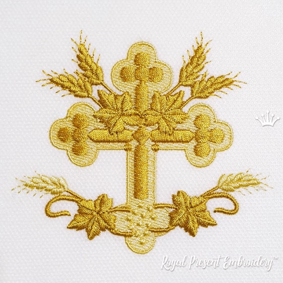 Cross With Wheat Machine Embroidery Design 2 Sizes - Etsy