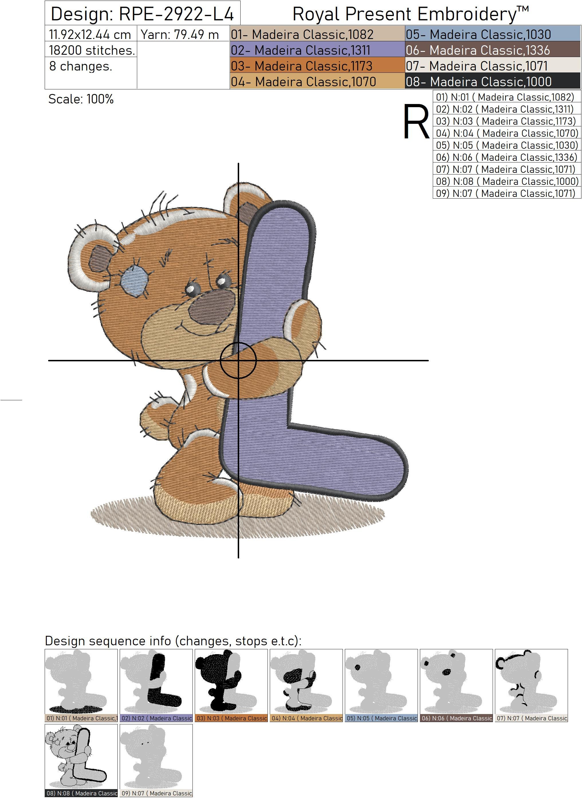 Teddy Bear Letter L Machine Embroidery Design 4 Sizes - Etsy