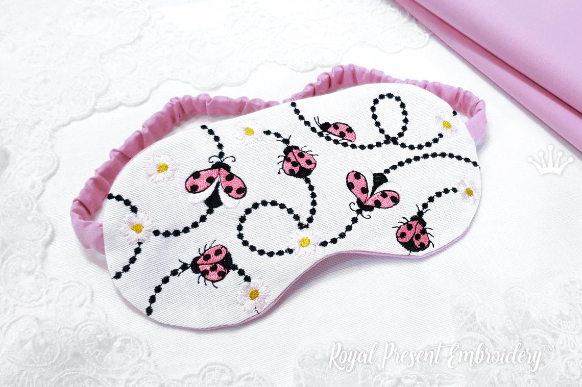 ITH Pink Ladybugs Sleep Mask Machine Embroidery Design 3 | Etsy