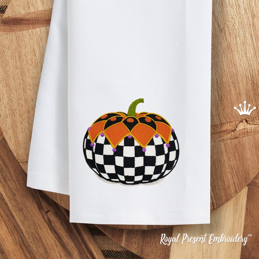 Checkered Autumn Pumpkin Machine Embroidery Design - 4 Sizes - Etsy