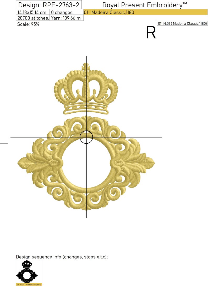 Baroque Monogram Frame With Crown Machine Embroidery Design - 2 Sizes ...