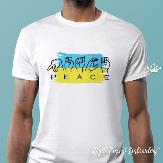 Sign Language PEACE Ukrainian Flag Lettering Embroidery Design | Etsy UK