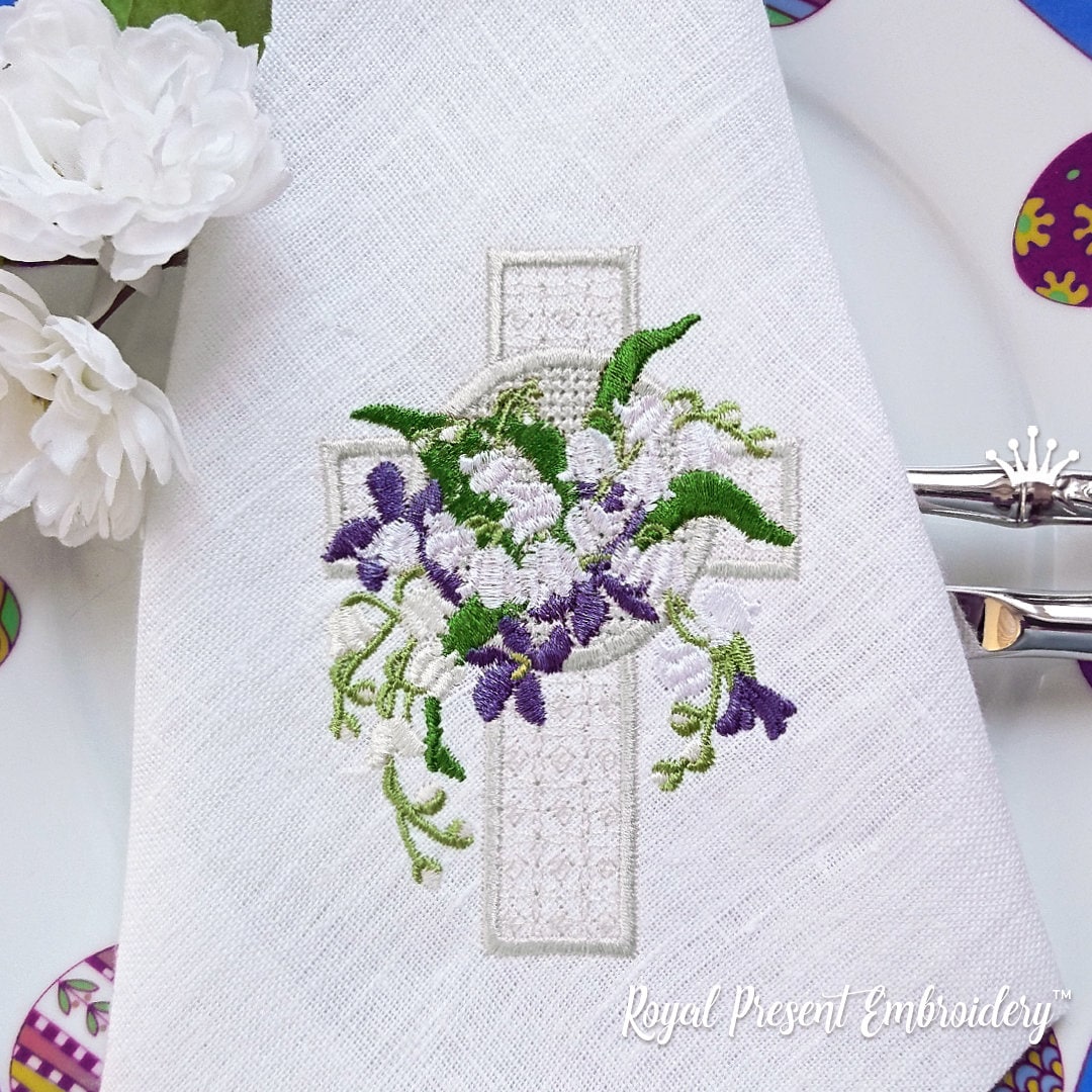 Machine Embroidery Design Lace Easter Cross With Lilies of the Valley ...