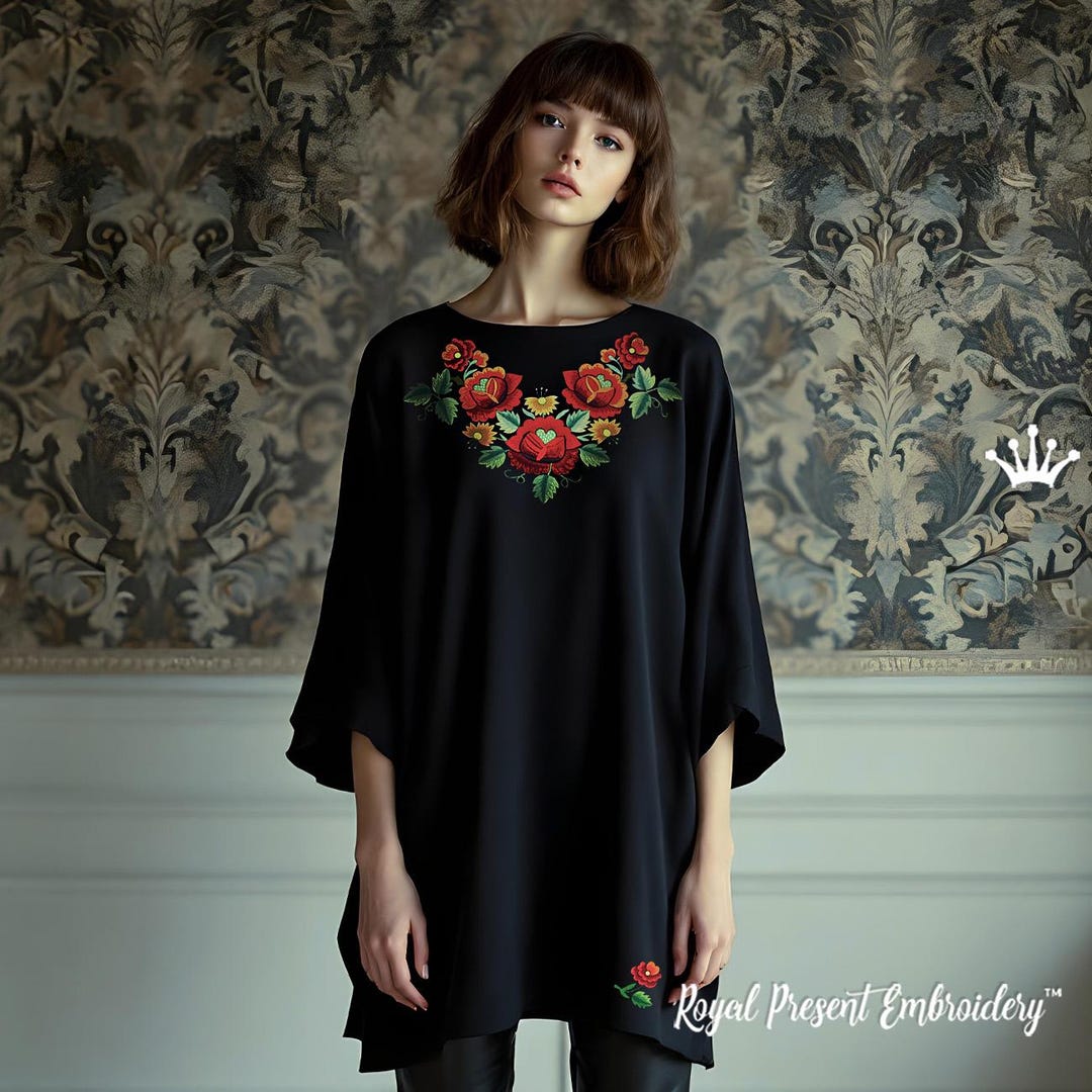 Three Folk Roses Set Machine Embroidery Designs - Etsy