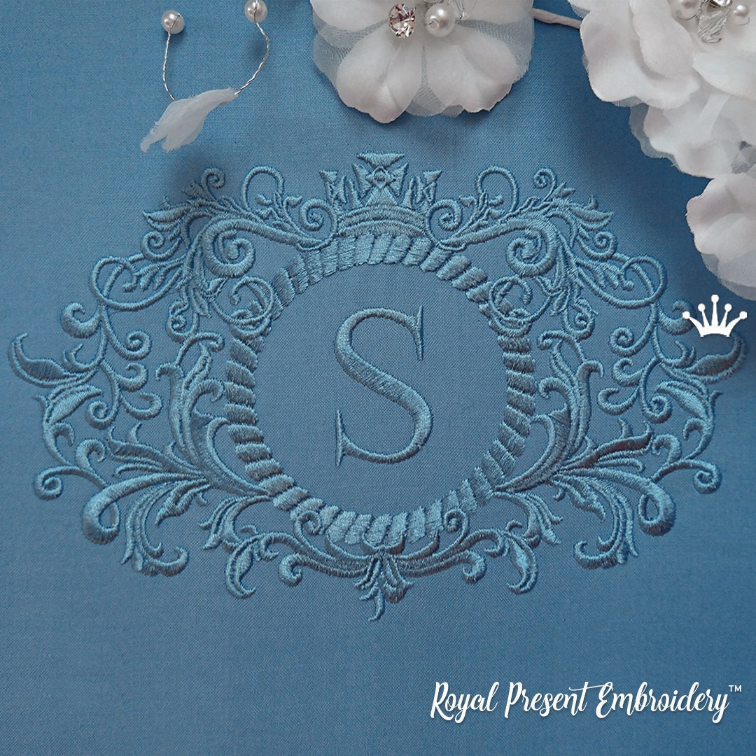 Machine Embroidery Design Blue Baroque Monogram Blank - Etsy