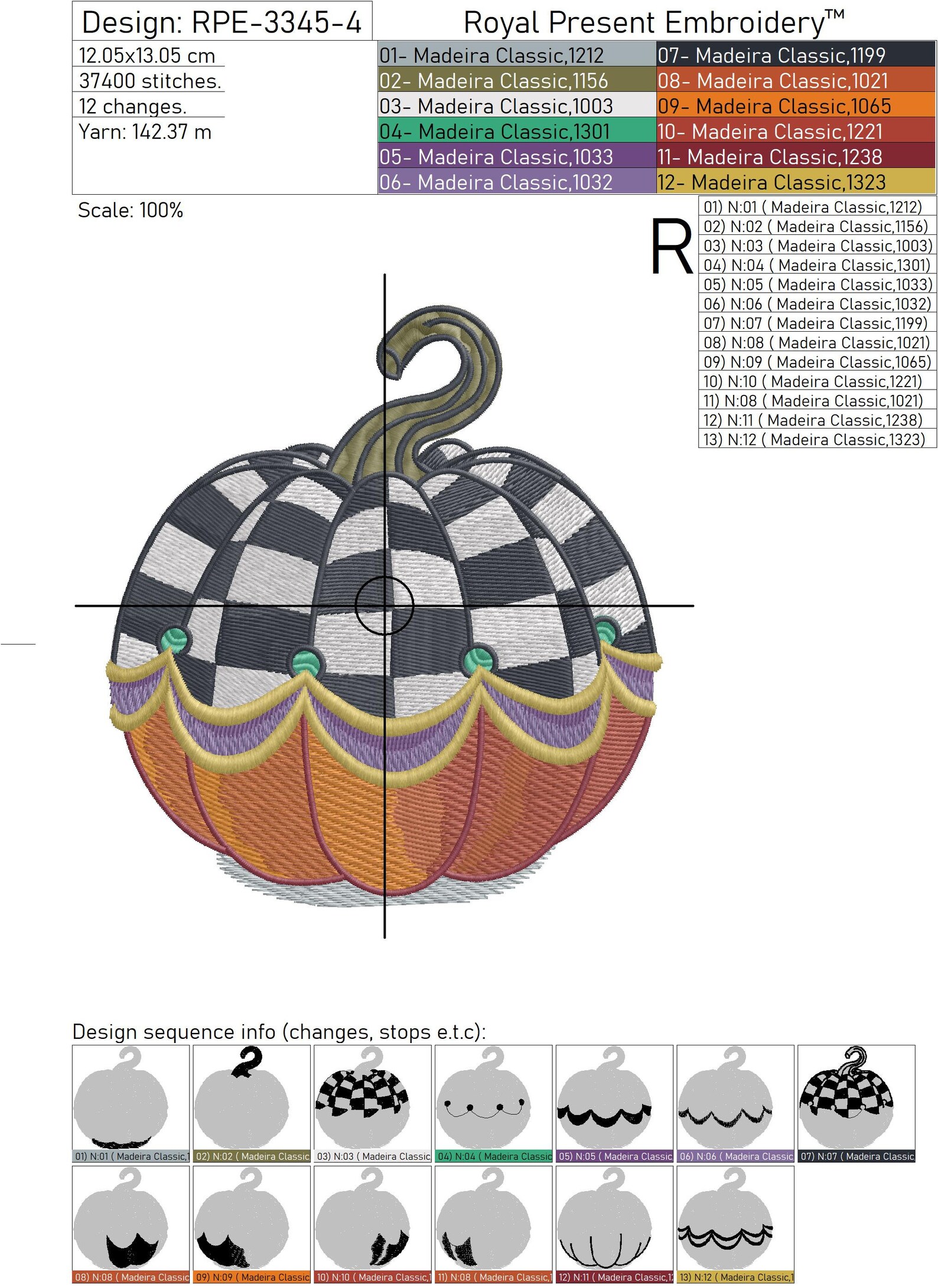 Checkered Pumpkin Machine Embroidery Design 4 Sizes - Etsy