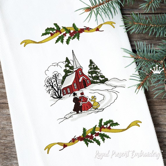 Vintage Christmas Scene Machine Embroidery Designs 4 Sizes - Etsy