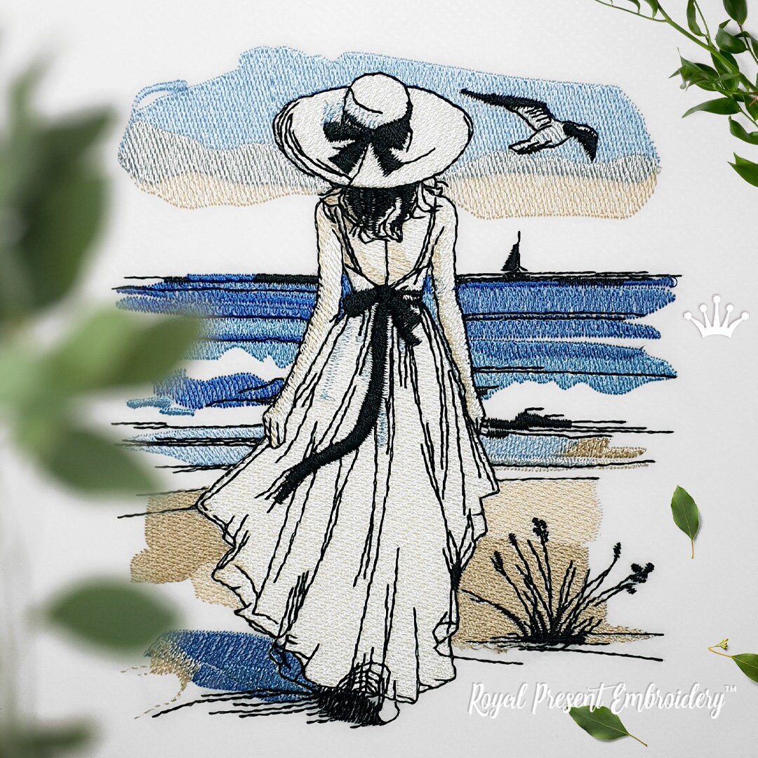 Girl on the Beach Machine Embroidery Design - 4 Sizes - Etsy