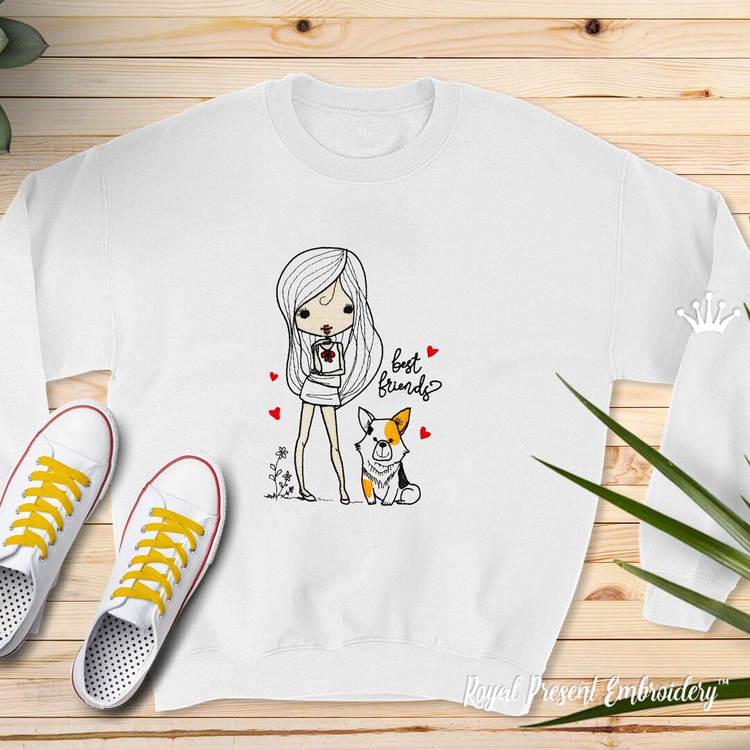 Girl and Dog Best Friends Machine Embroidery Design - 5 Sizes - Etsy