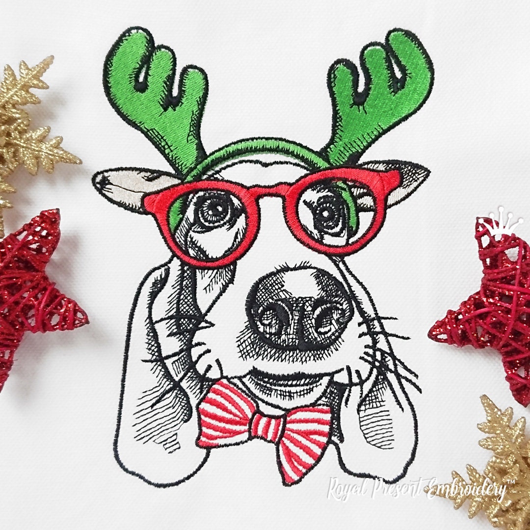 Christmas Machine Embroidery Design Dog - 2 Sizes - Etsy