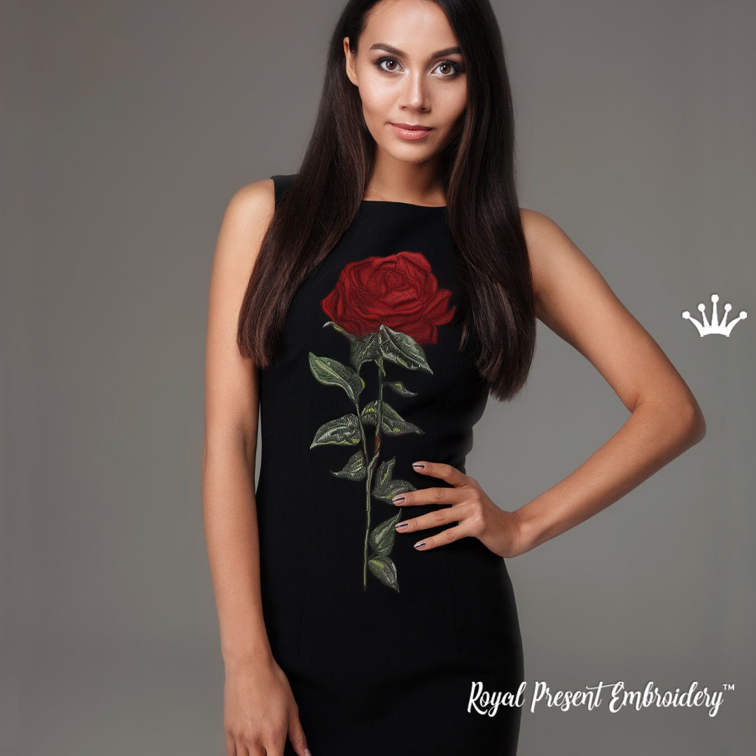 Large Red Rose Machine Embroidery Design 3 Sizes - Etsy