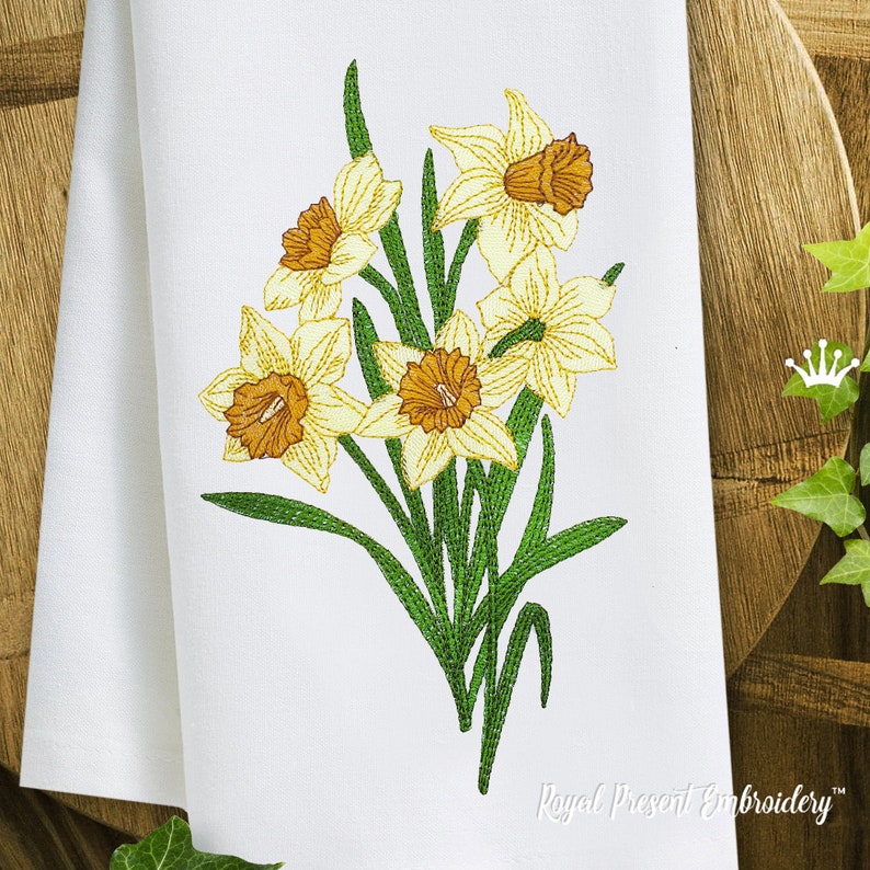 Daffodils Bouquet Light Stitching Machine Embroidery Design - 5 Sizes ...