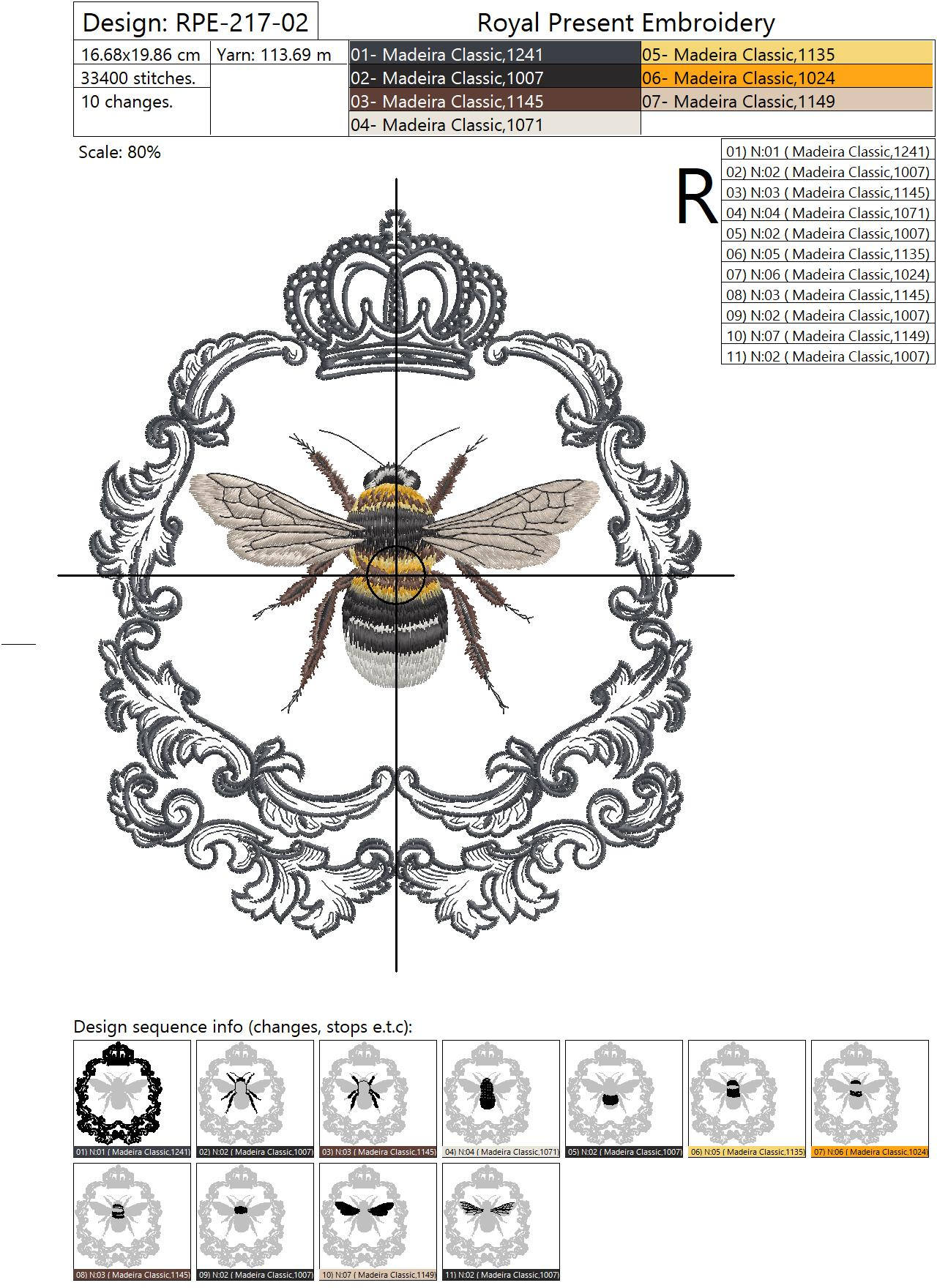 French Machine Embroidery Design Queen Bee - 3 Sizes - Etsy