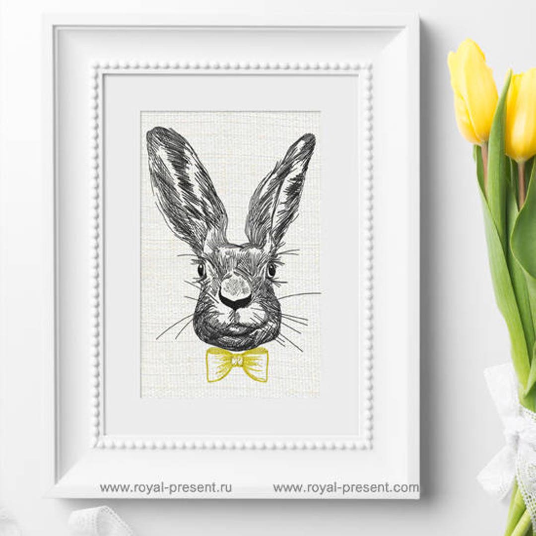 Machine Embroidery Design Spring Rabbit With Bow-tie - Etsy