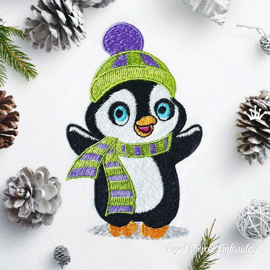 Cute Penguin With Hat and Scarf Machine Embroidery Design - Etsy