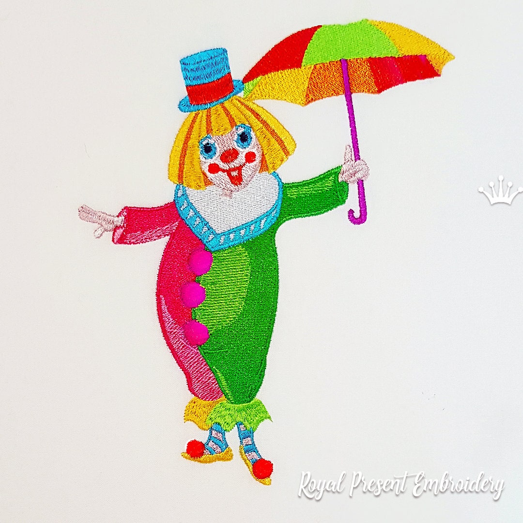 Clown with Umbrella Machine Embroidery Design 3 sizes | Etsy