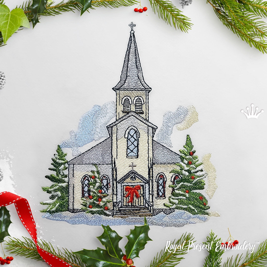 Sketch Christmas Church Machine Embroidery Design - 4 Sizes - Etsy