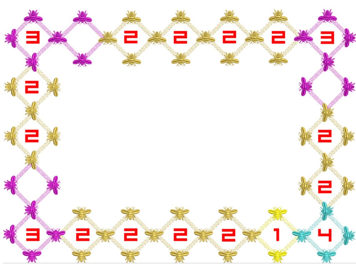 Bee Greek Border with Corner Machine Embroidery Designs | Etsy