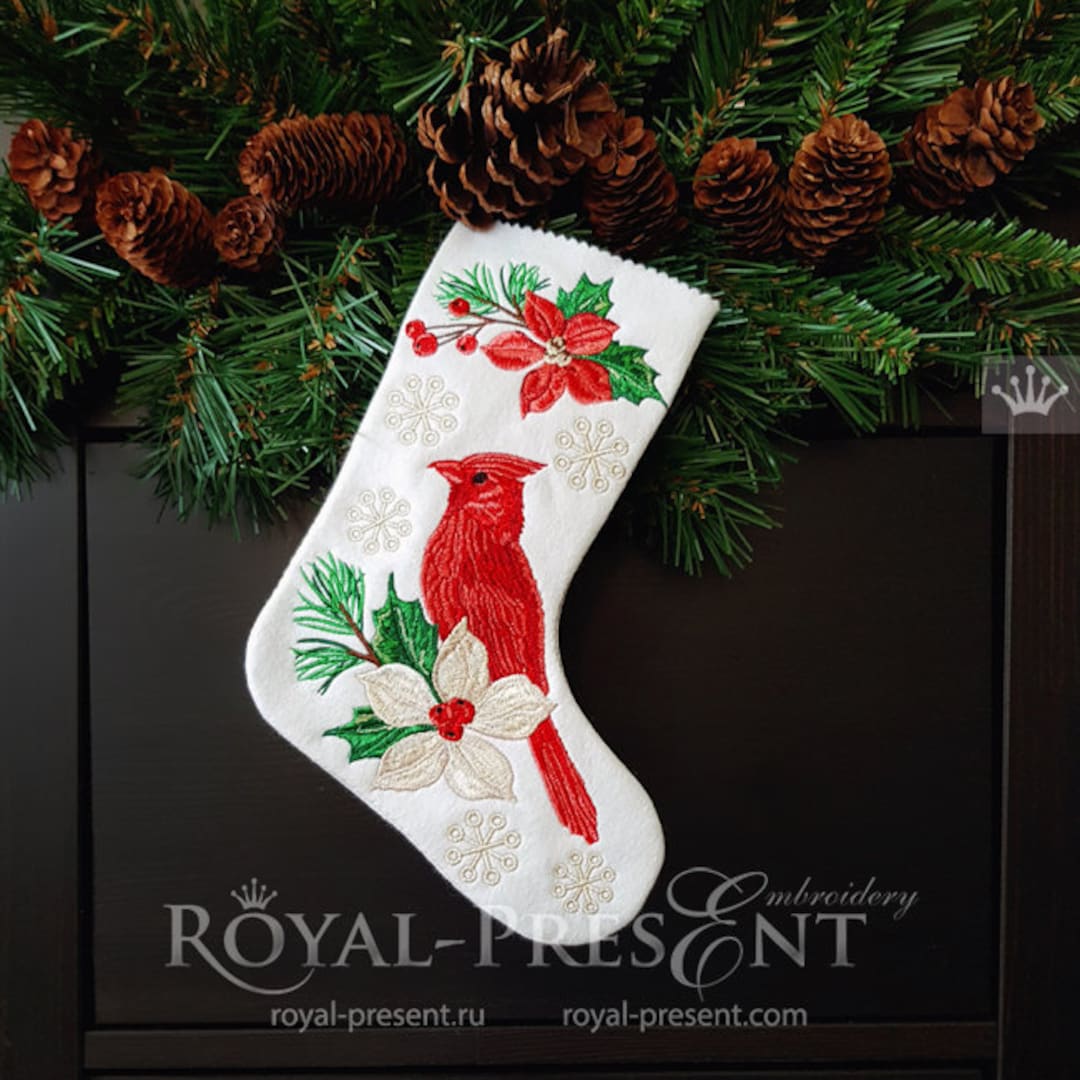 ITH Christmas Stocking With Cardinal Machine Embroidery Design - 5 ...