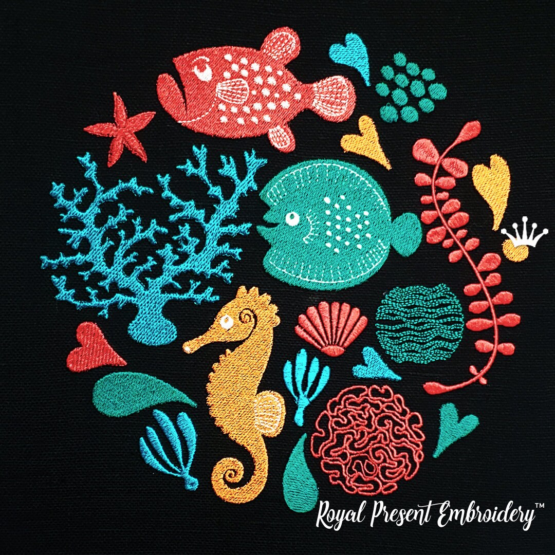 Marine Life Machine Embroidery Design - 4 Sizes - Etsy