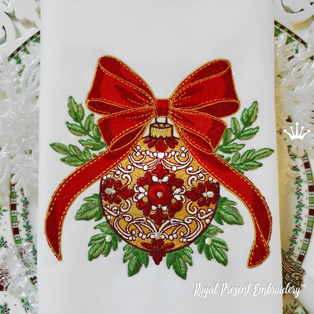 Baroque Ball With Pattern and Bow Machine Embroidery Design - 4 Sizes ...