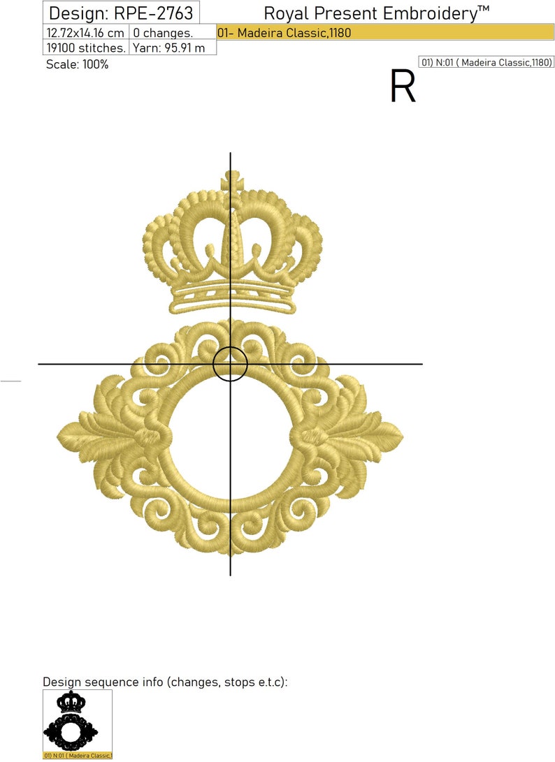 Baroque Monogram Frame With Crown Machine Embroidery Design | Etsy