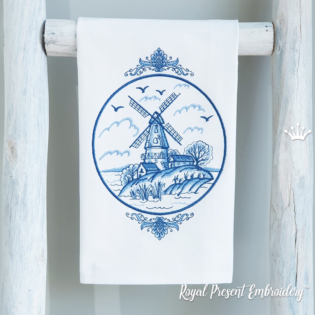 Delft Blue Windmill Machine Embroidery Design Dutch Style - 5 Sizes - Etsy