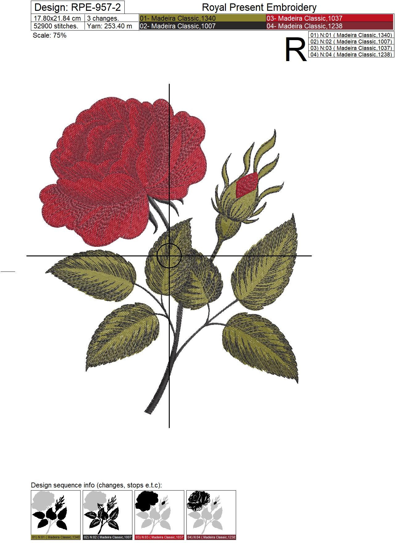 Vintage Rose Flower Machine Embroidery Design 4 Sizes | Etsy