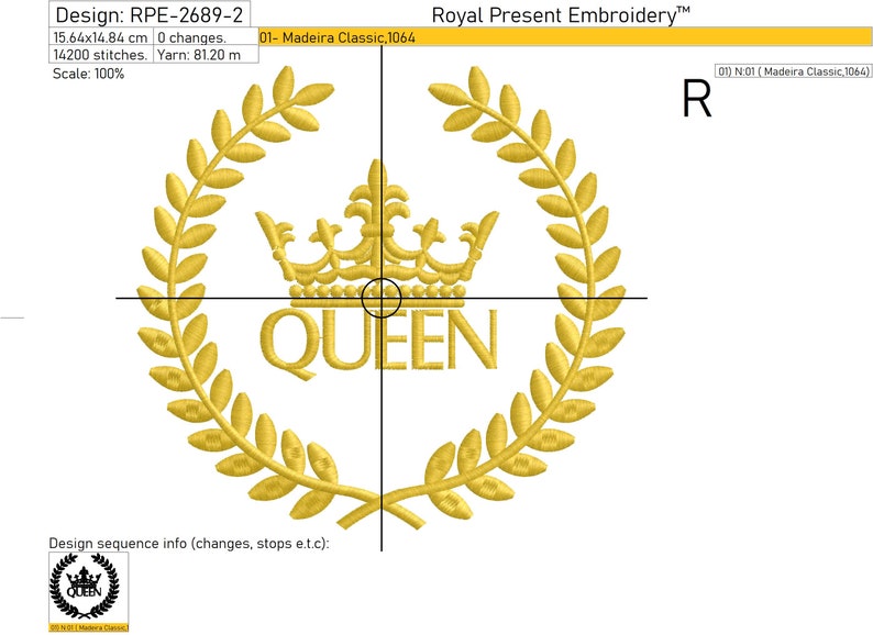 Inscription Queen With a Crown in a Wreath Machine Embroidery | Etsy