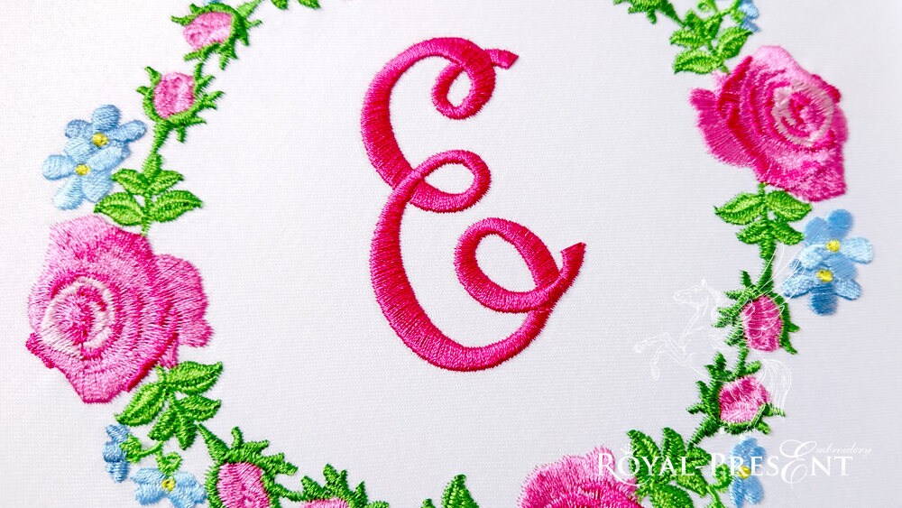 Machine Embroidery Design Pink Roses Monogram Blank 4 Sizes - Etsy