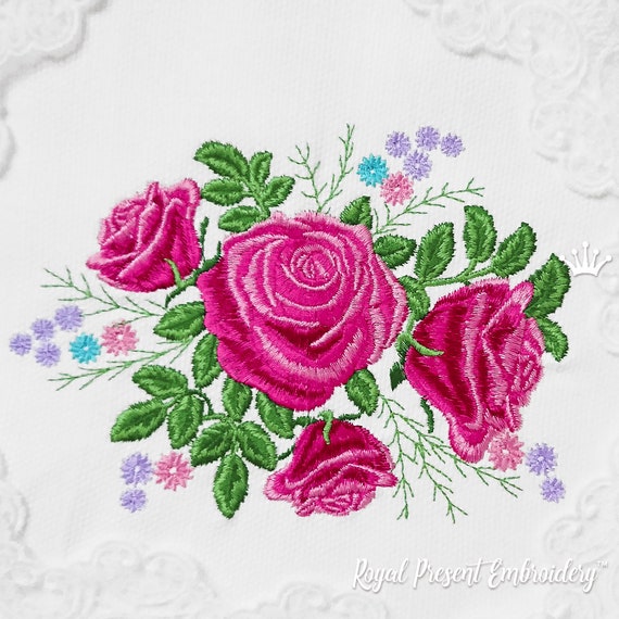 Garden Roses Machine Embroidery Design 2 Sizes - Etsy