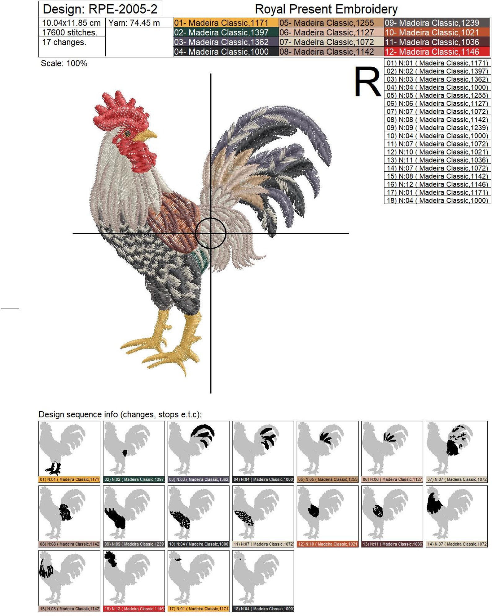 Rooster Machine Embroidery Design 5 Sizes - Etsy