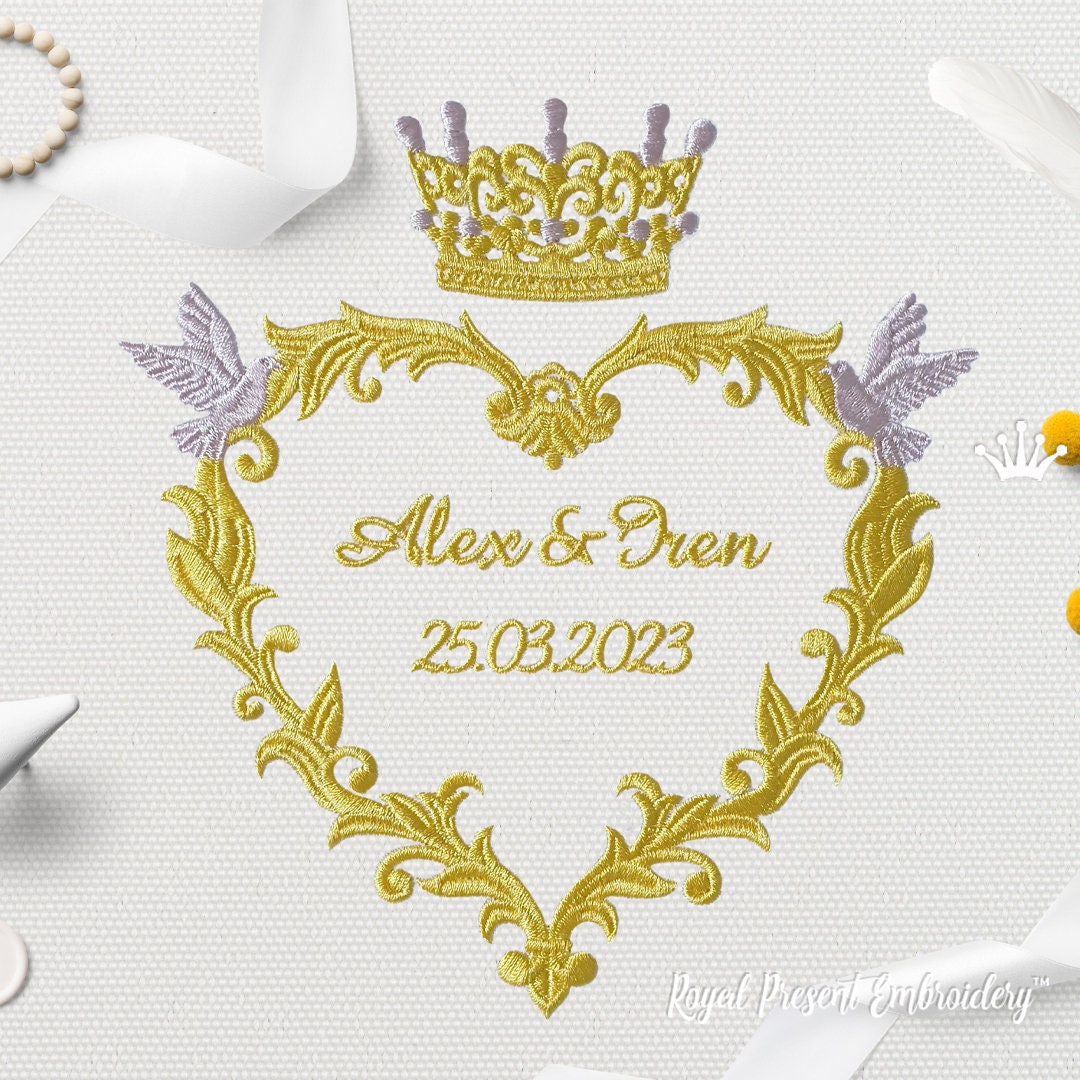 Large Wedding Frame With Doves and Crown Machine Embroidery Design - 4 ...