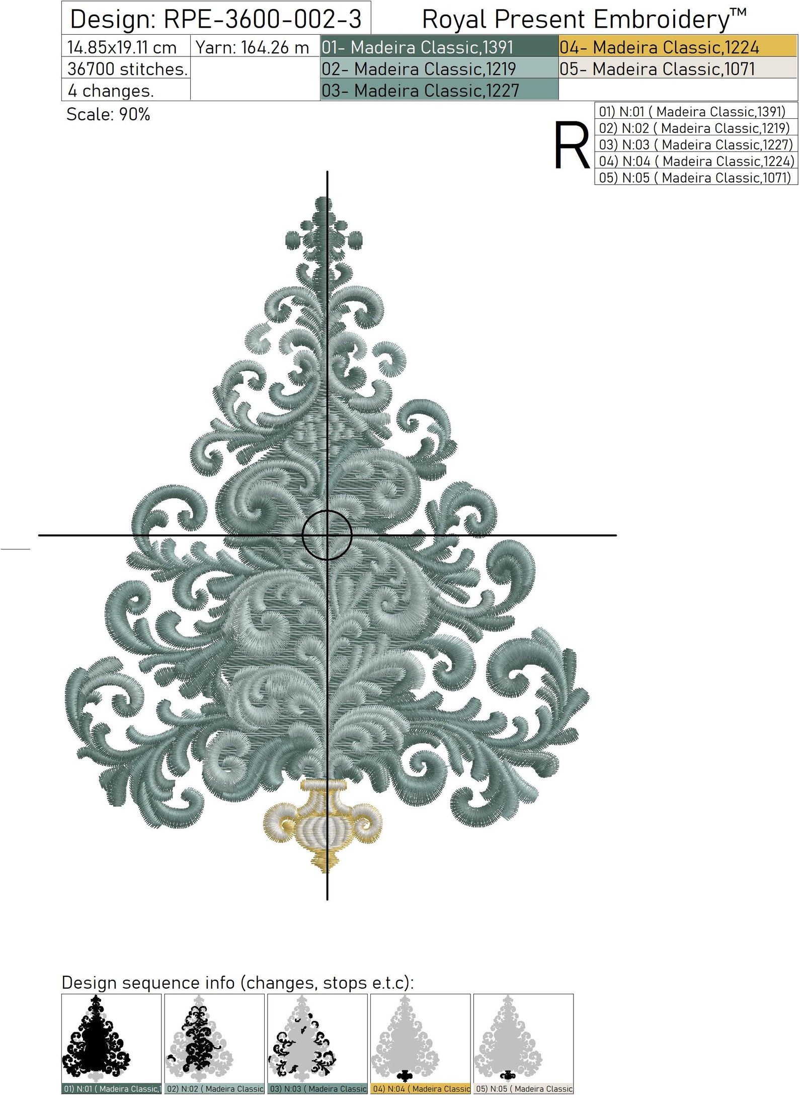 Rococo Christmas Tree Machine Embroidery Design - 4 Sizes - Etsy